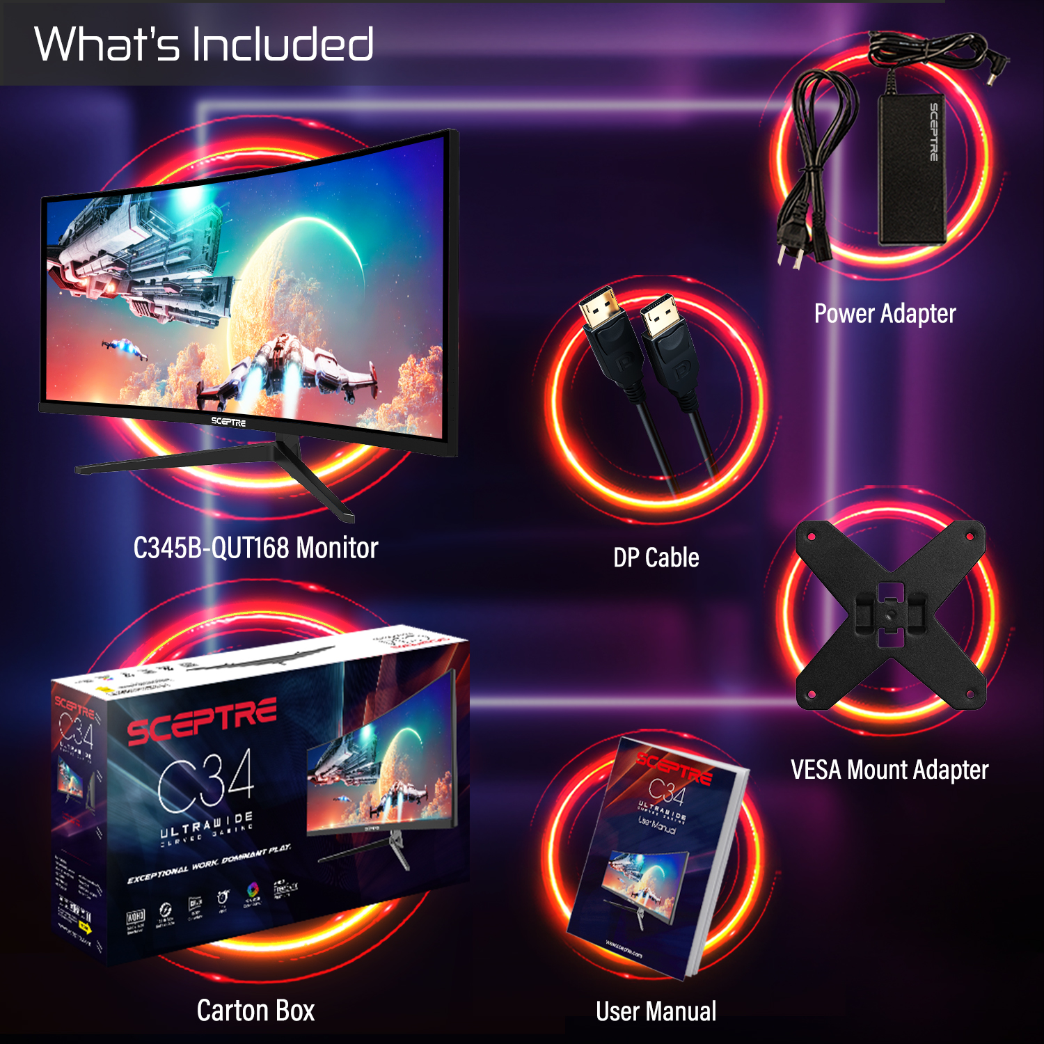 C345B-QUT168 34" Ultrawide Curved Quad HD 165Hz Gaming Monitor